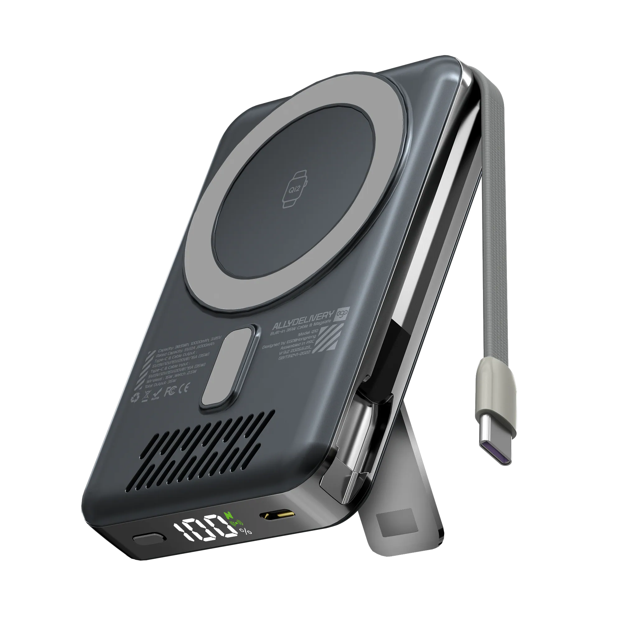 EGO AllyDelivery 4S @MagSafe 10000mAh 6‑in‑1 Power Bank – Black